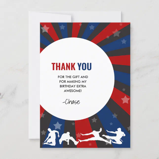 Ninja Warrior Themed Birthday Party Thank You Card | Zazzle