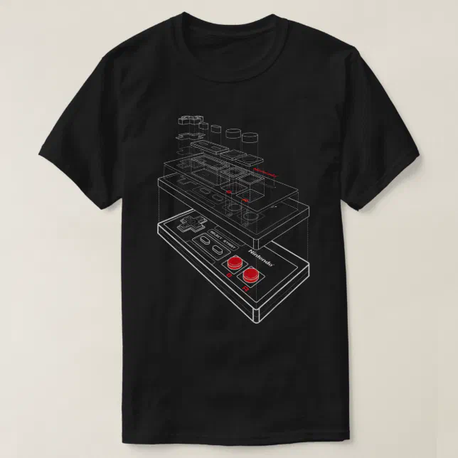 Nintendo NES Controller Exploded Schematic Graphic T-Shirt | Zazzle