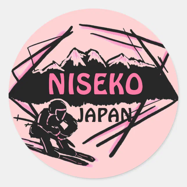 Niseko Japan pink ski logo art stickers | Zazzle