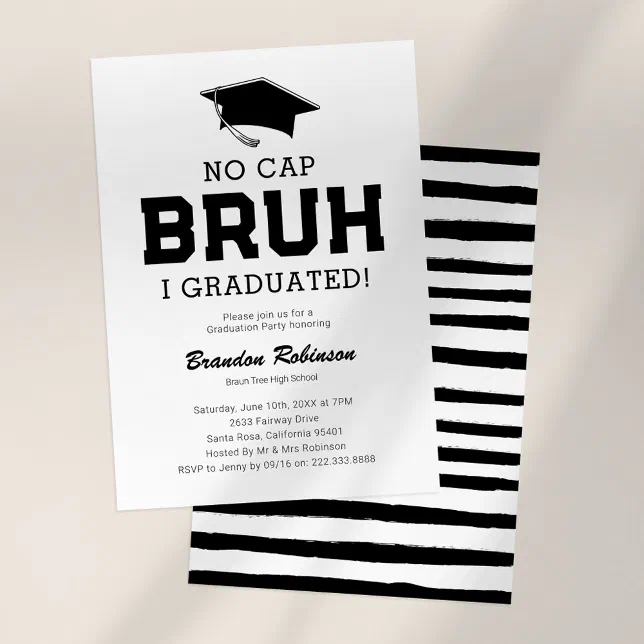 No Cap Bruh Graduation Party Invitation | Zazzle