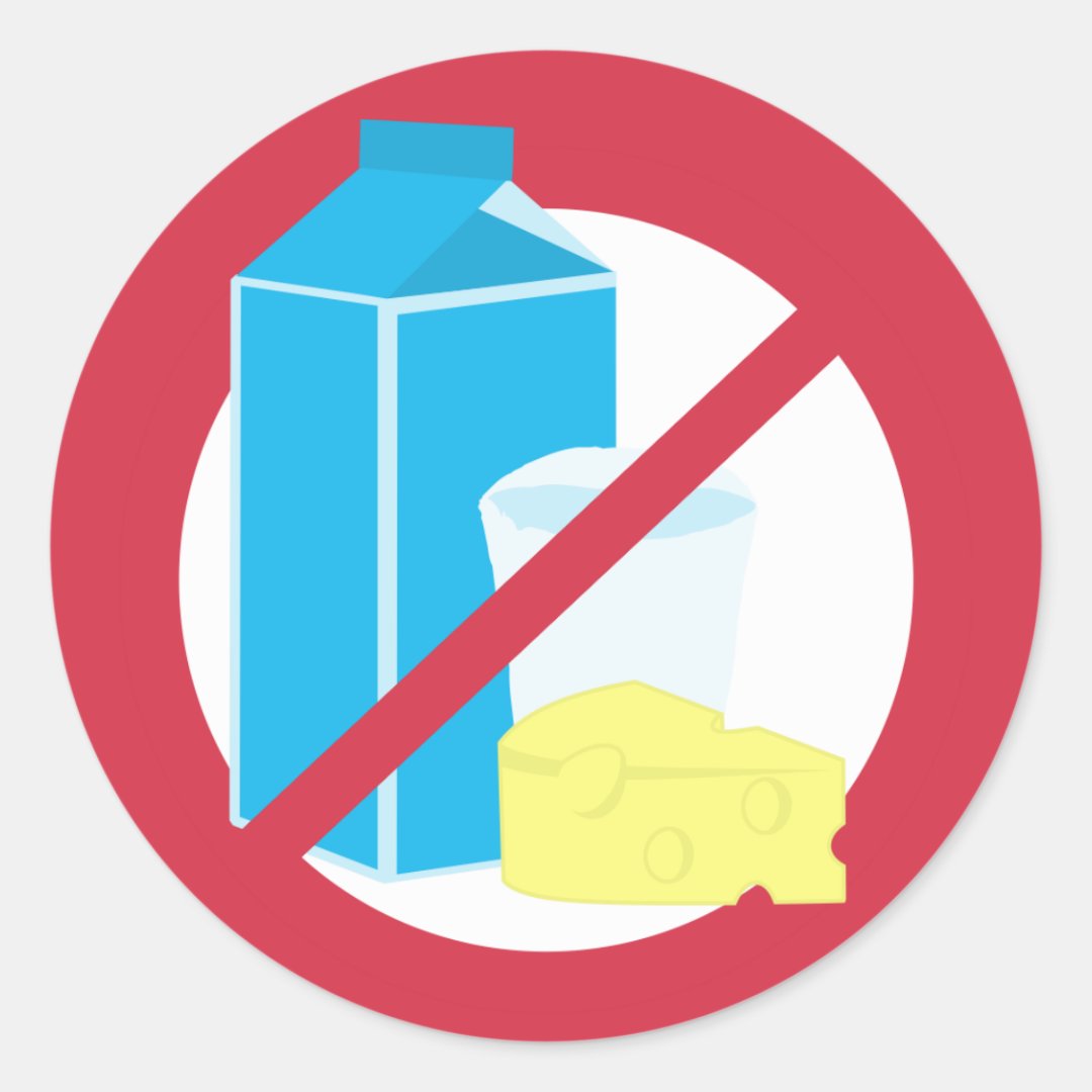 No Dairy Symbol Dairy Free Allergy Warning Classic Round Sticker | Zazzle