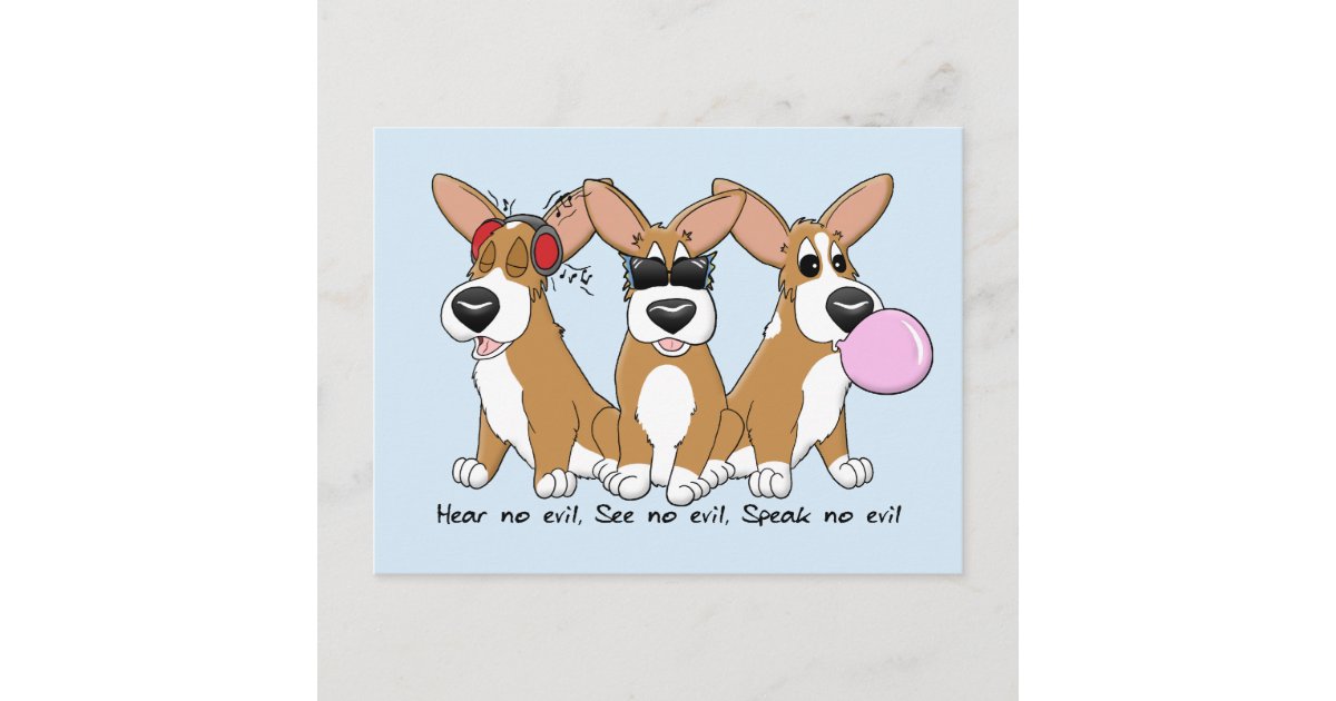 No Evil Corgi Trio Postcard | Zazzle