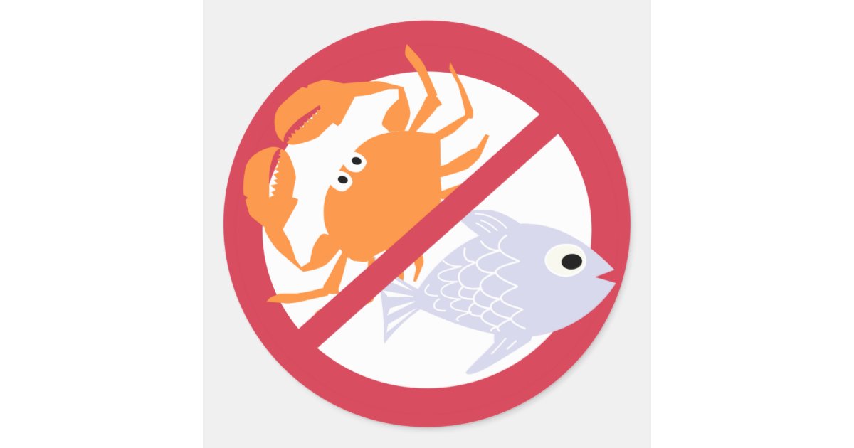 No Fish or Shellfish Symbol Red Allergen Alert Classic Round Sticker ...
