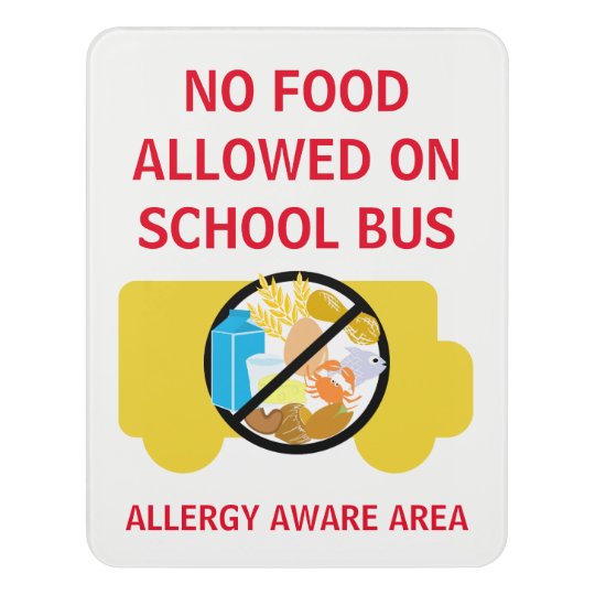 No Food Allowed On School Bus Allergy Aware Door Sign | Zazzle