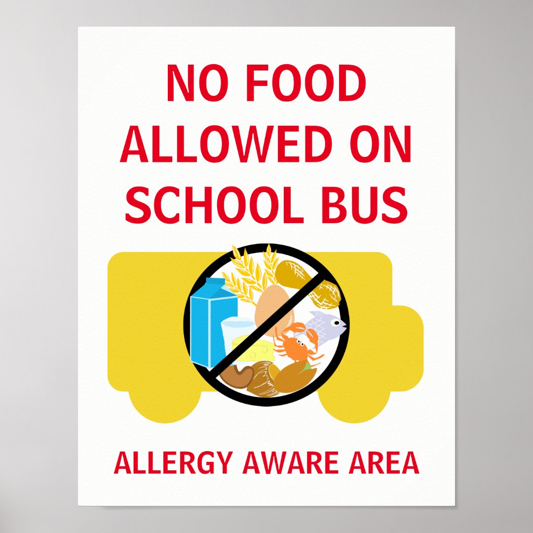 No Food Allowed On School Bus Allergy Aware Poster | Zazzle