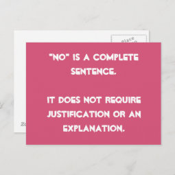 "No" is a complete sentence - Postcard | Zazzle