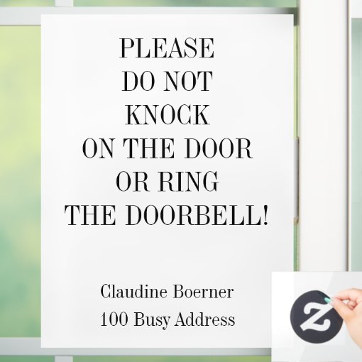 No Knock Ring Doorbell Window Decal Clings | Zazzle