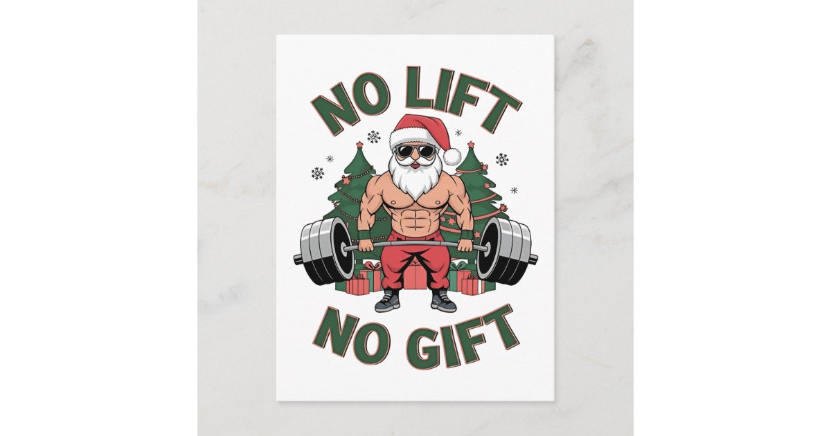 No Lift No Gift Funny Santa Claus Gym Fitness Announcement Postcard ...