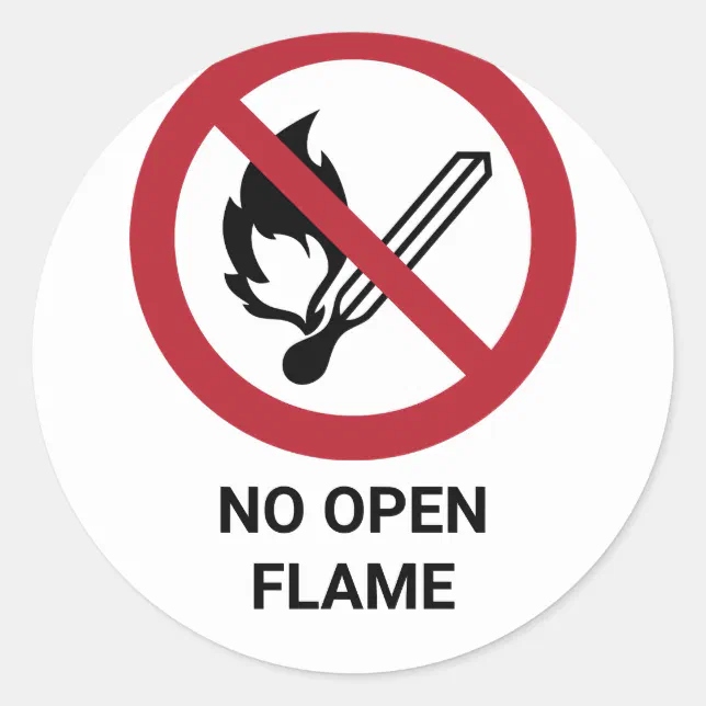 No Open Flame, Prohibition Sign Classic Round Sticker | Zazzle