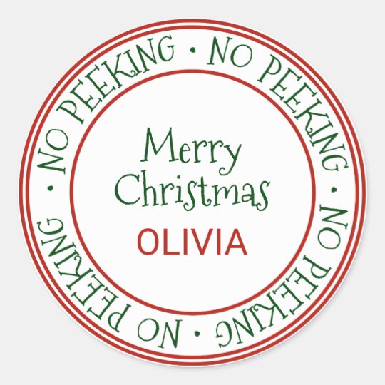 No Peeking Christmas Gift Classic Round Sticker | Zazzle.com