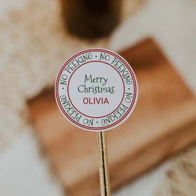 No Peeking Christmas Gift Classic Round Sticker | Zazzle