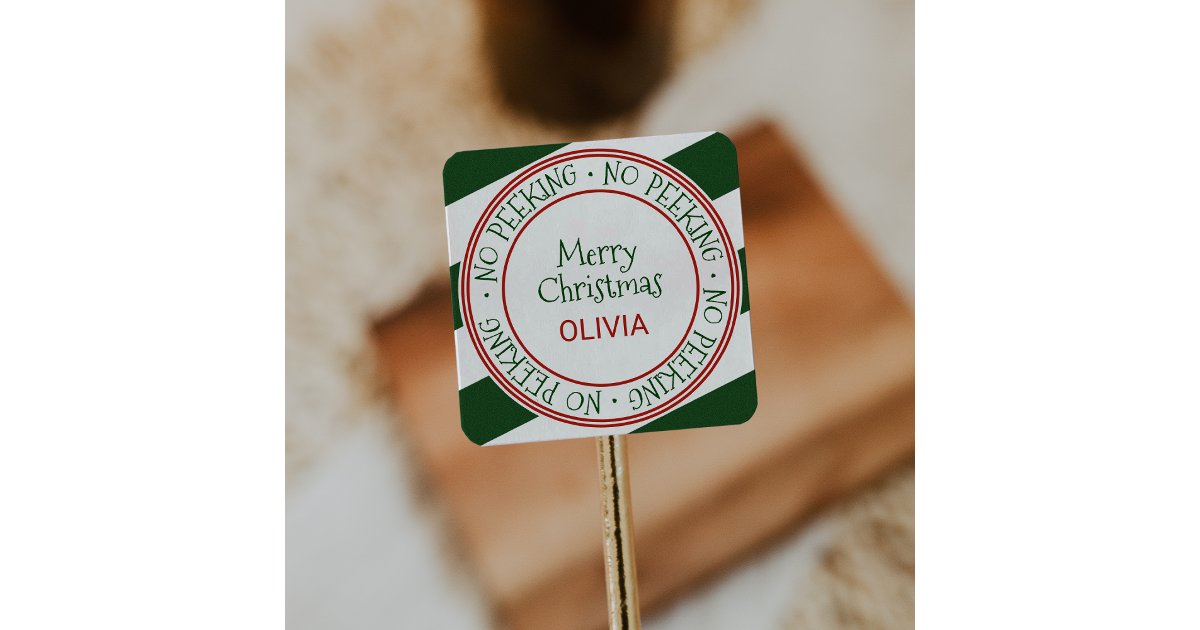 No Peeking Christmas Gift Square Sticker | Zazzle