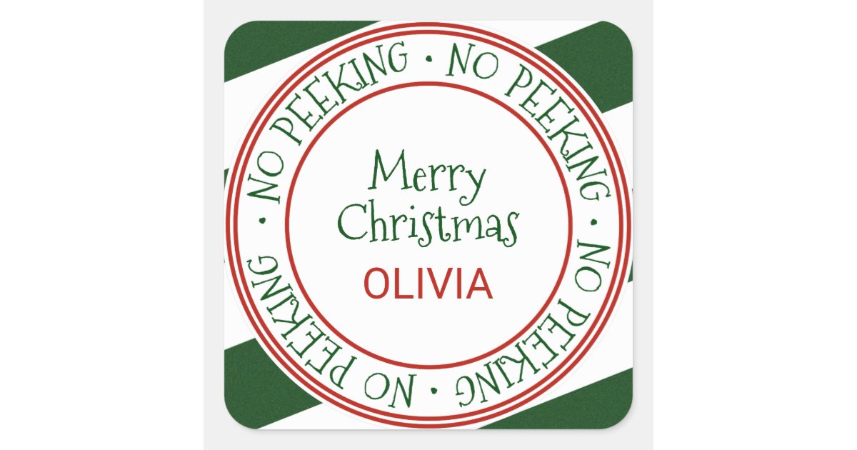 No Peeking Christmas Gift Square Sticker | Zazzle
