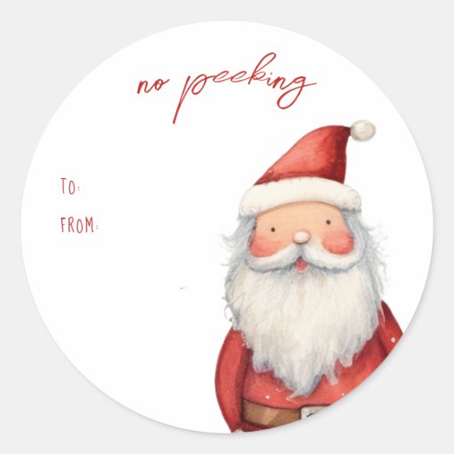 No Peeking | Santa Christmas Holiday Classic Round Sticker | Zazzle