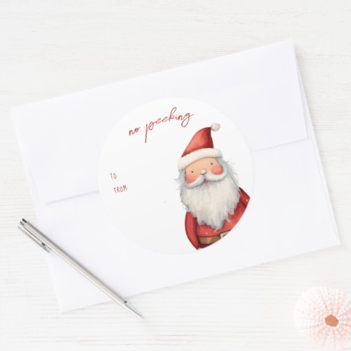 No Peeking | Santa Christmas Holiday Classic Round Sticker | Zazzle