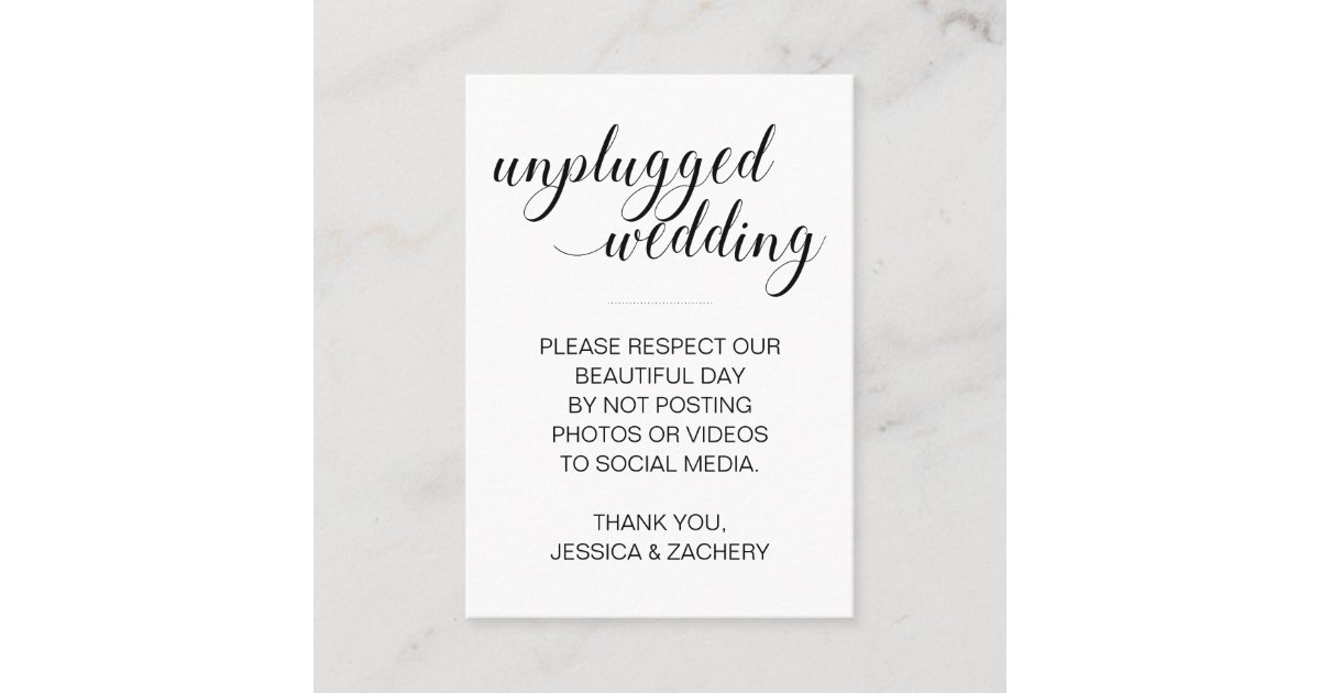 No Posting To Social Media Unplugged Wedding Place Card | Zazzle