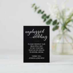 No Posting To Social Media White On Black Wedding Place Card | Zazzle