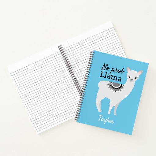 No ProbLlama Personalized Cute Llama Blue Notebook | Zazzle