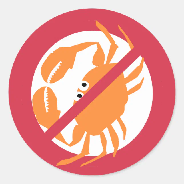 No Shellfish Red Bold Crab Allergen Classic Round Sticker | Zazzle
