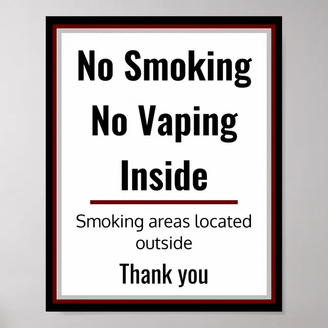 No Smoking Vaping Sign Poster 3 Custom Text Areas | Zazzle