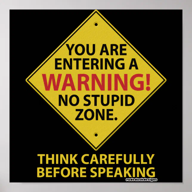 No Stupid Zone Poster | Zazzle