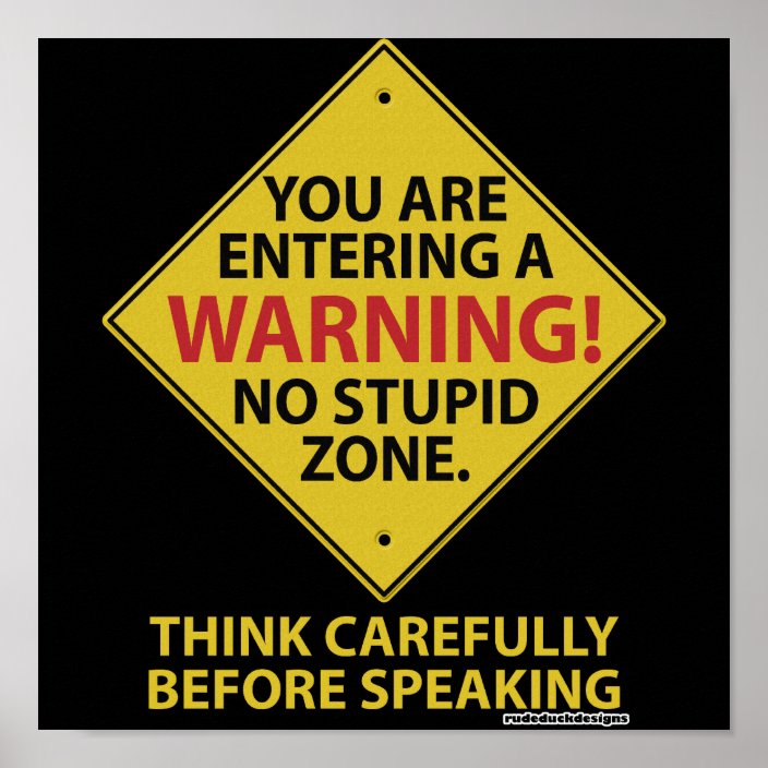 No Stupid Zone Poster | Zazzle.com