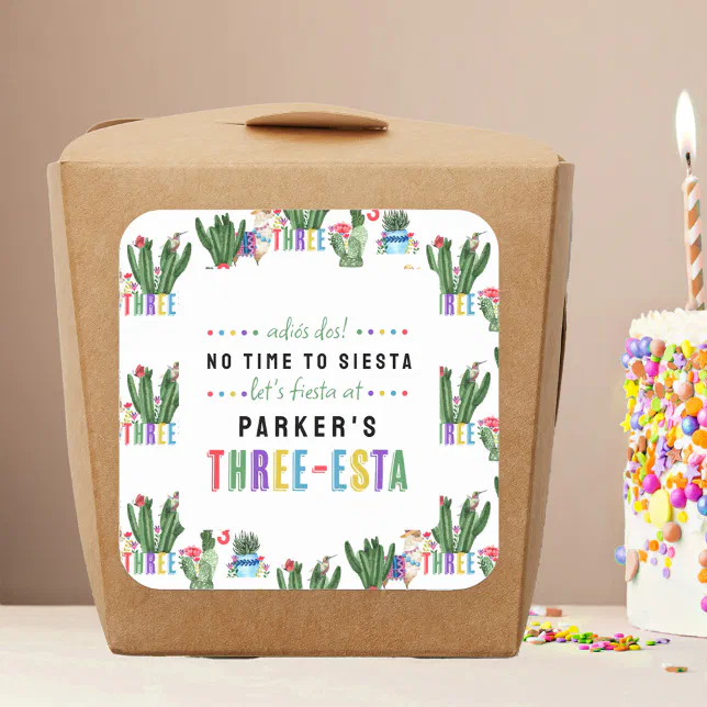 No Time to Fiesta Three-Esta Fiesta 3rd Birthday Square Sticker | Zazzle