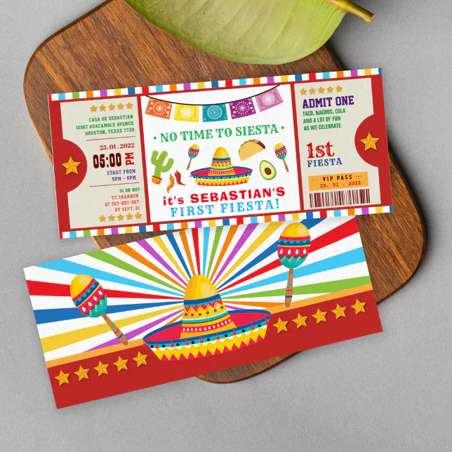 no time to siesta fiesta first birthday ticket invitation | Zazzle