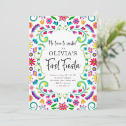 No Time To Siesta First Fiesta Girl Birthday Invitation | Zazzle