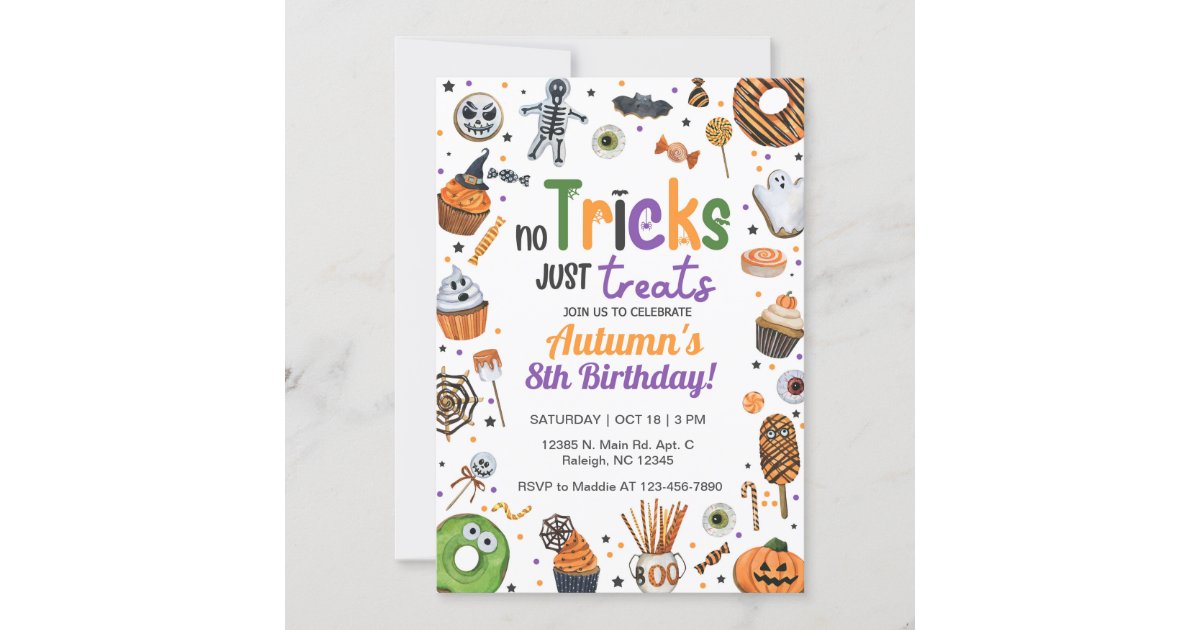 No tricks just treats Halloween invite. Invitation | Zazzle