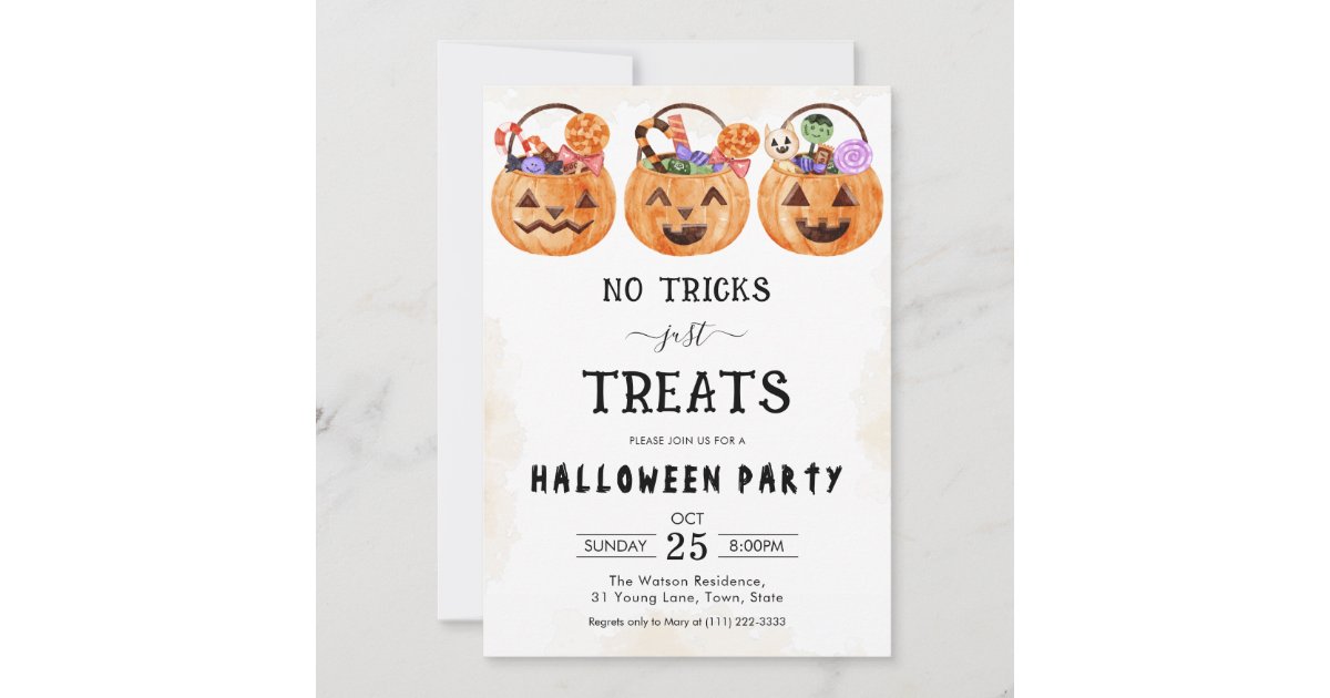 No tricks just treats spooky Halloween party Invitation | Zazzle