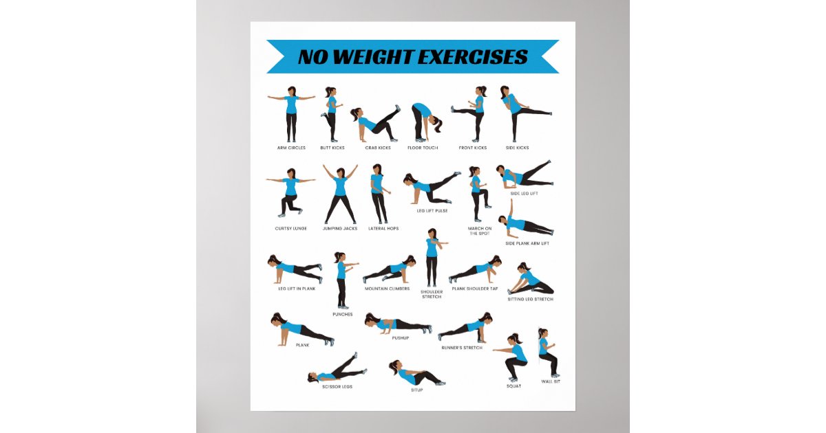 No Weight Exercises Fitness Poster - Blue | Zazzle