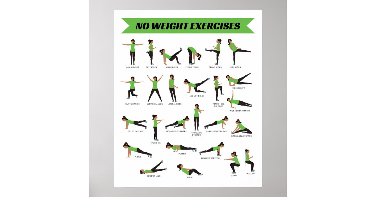 No Weight Exercises Fitness Poster - Green | Zazzle