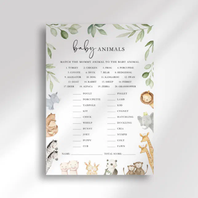 Noah's Ark Baby Shower Baby Animal Match Game Invitation | Zazzle