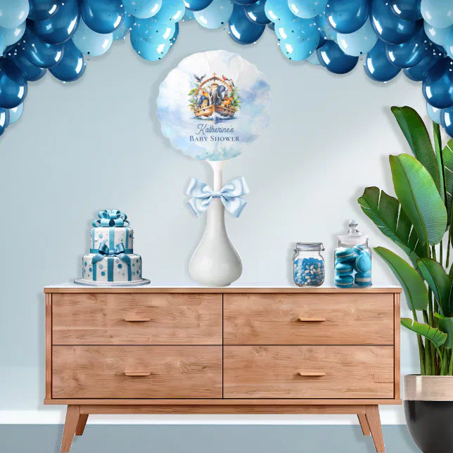 Noah's Ark Cute Animals Blue Boy Baby Shower Balloon | Zazzle