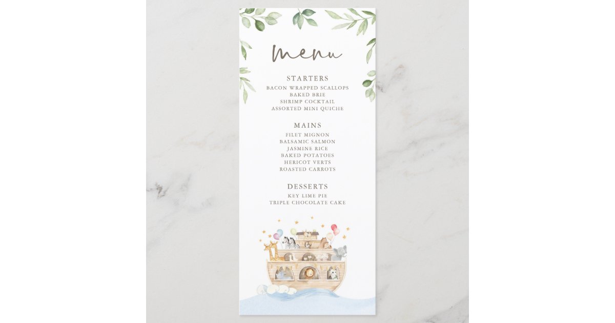 Noah's Ark Menu Cards | Zazzle