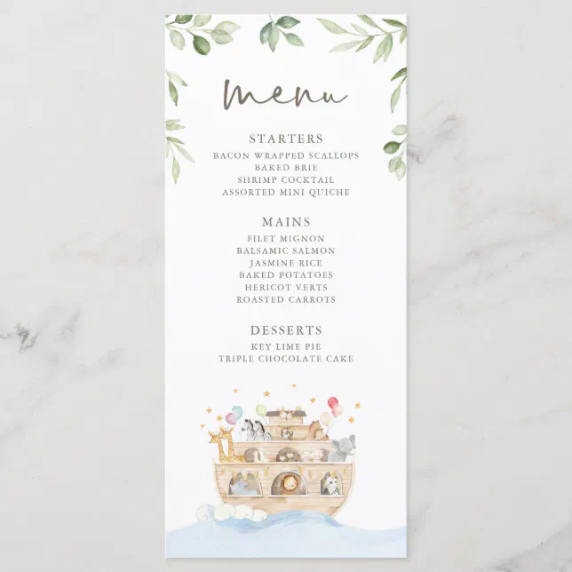 Noah's Ark Menu Cards | Zazzle