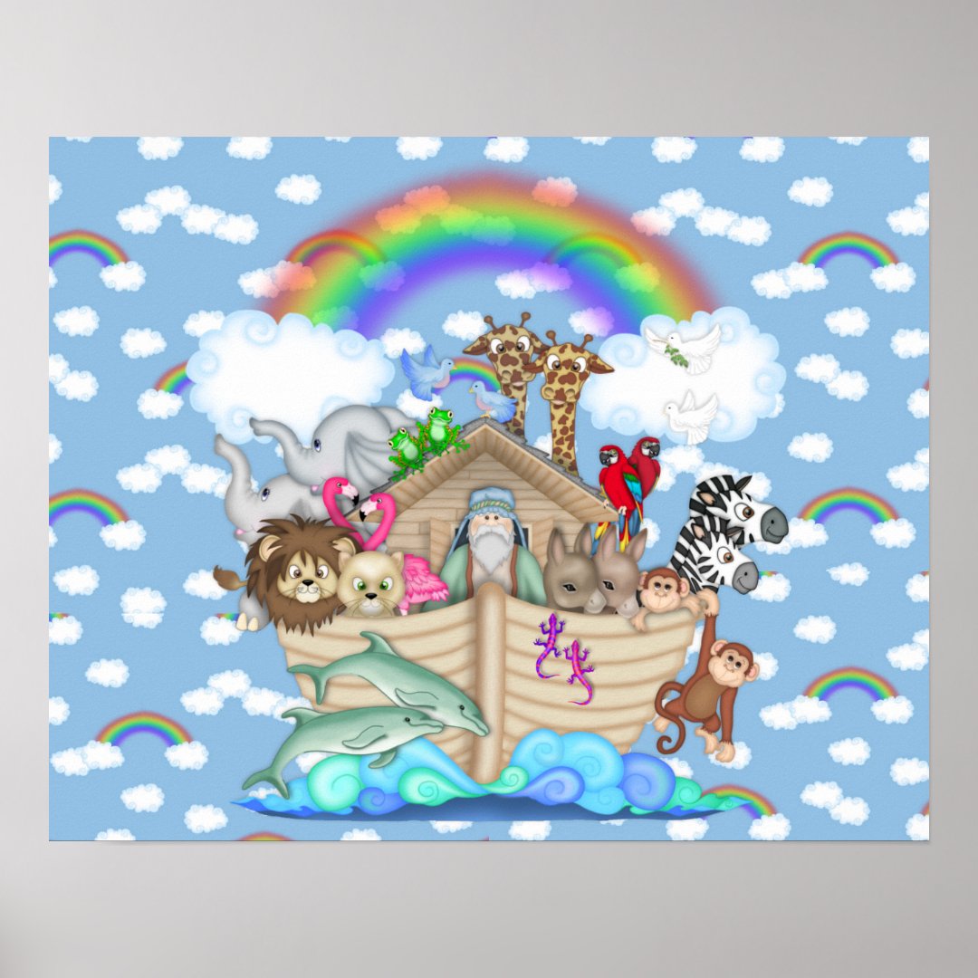 NOAHS ARK Rainbow NURSERY DECORATION Poster | Zazzle