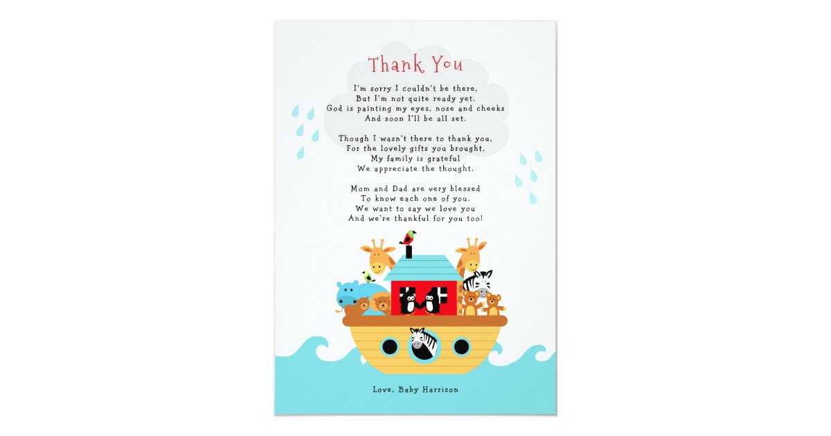 Noah's Ark Thank You Note with Poem | Baby Shower Invitation | Zazzle.com