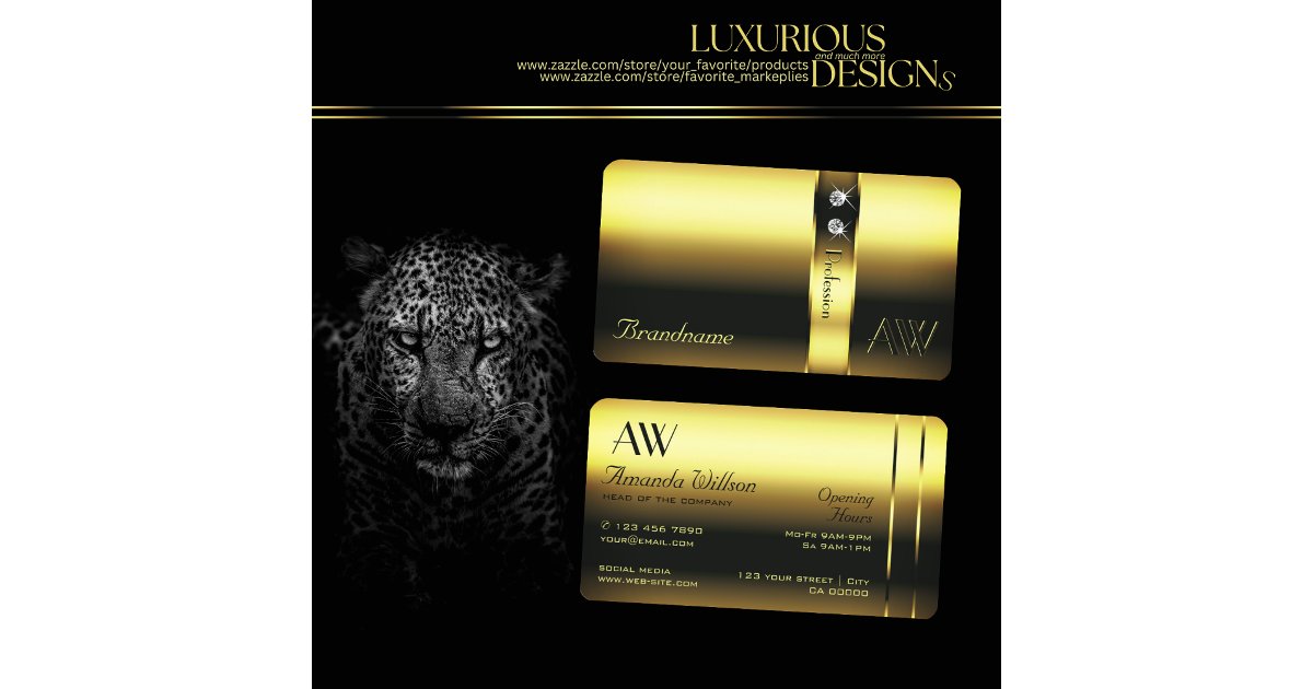 Noble Golden Decorative Shimmery Diamonds Monogram Business Card | Zazzle