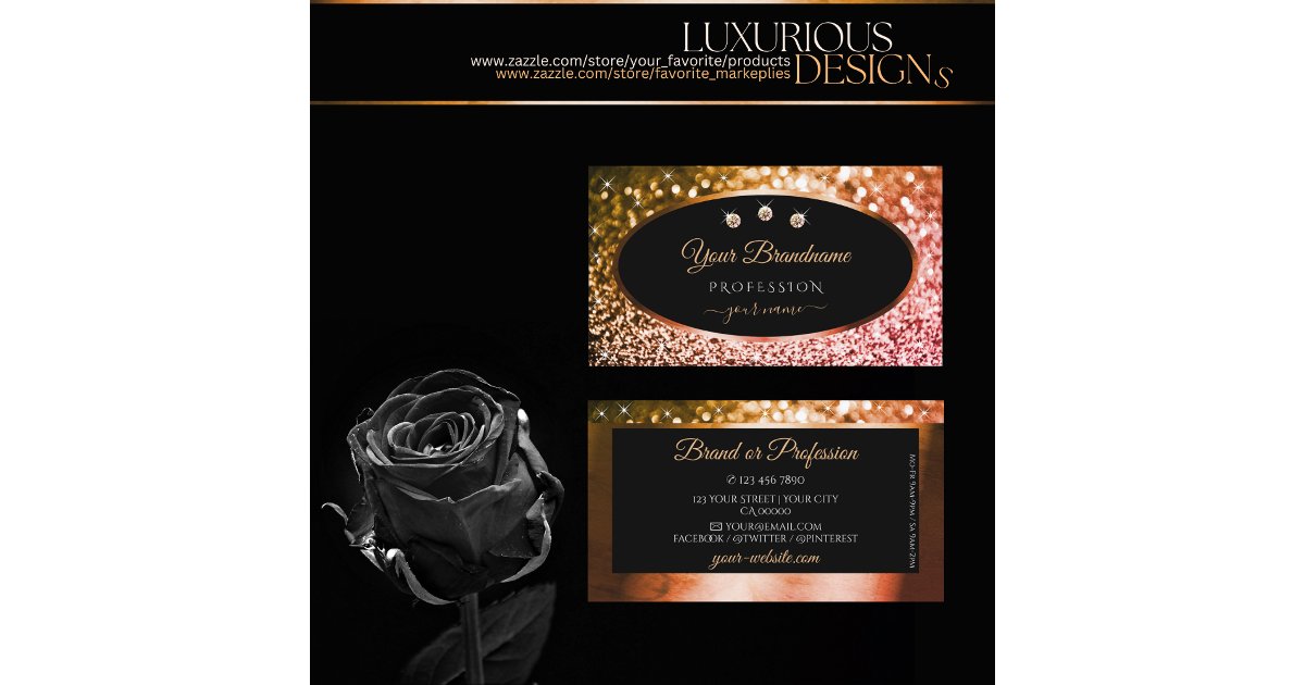 Noble Orange Pink Ombre Glitter Black and Diamonds Business Card | Zazzle