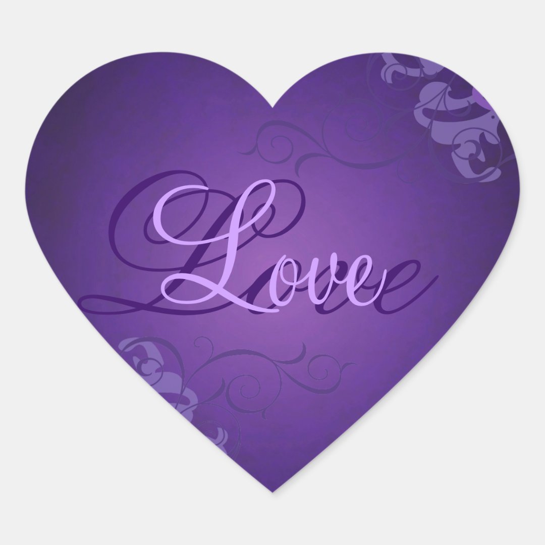 Noble Purple Scroll Heart Purple Love Sticker | Zazzle