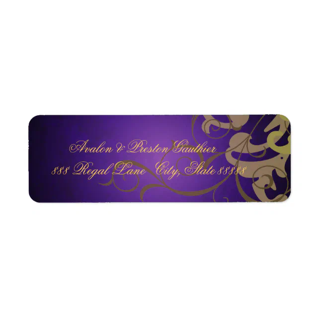 Noble Purple Texture Gold Scroll Address Labels | Zazzle
