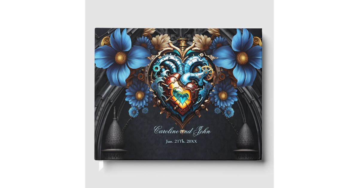 Noble steampunk heart guest book | Zazzle