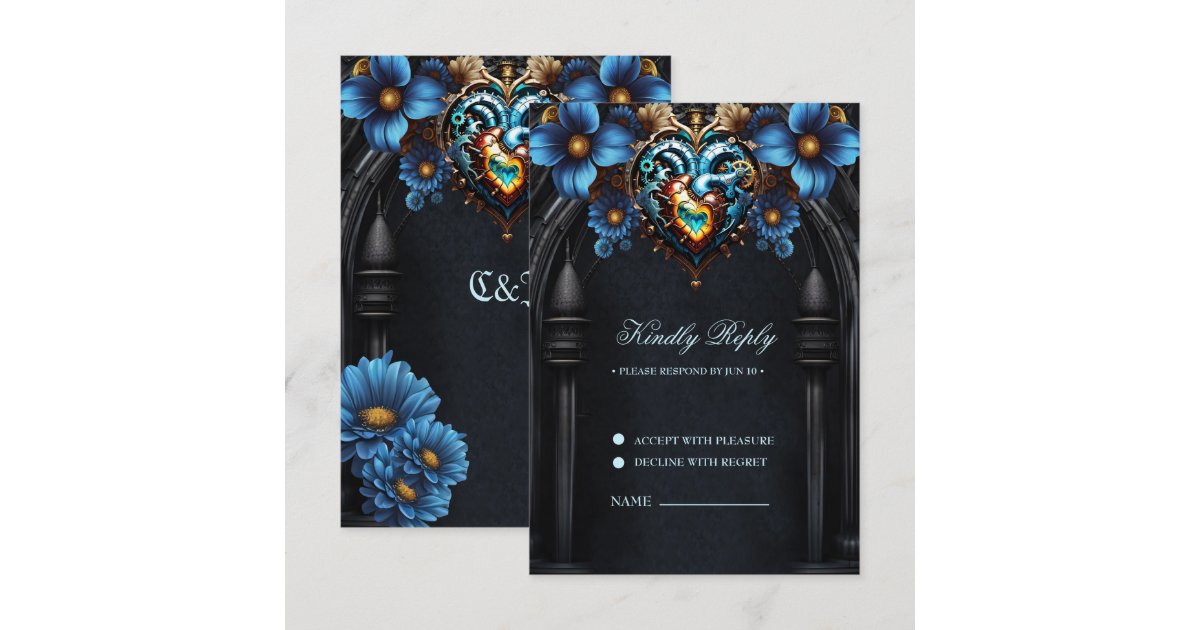 Noble steampunk heart RSVP card | Zazzle