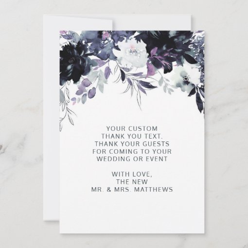 Nocturnal Floral Navy Blue Wedding Love and Thanks Thank You Card | Zazzle