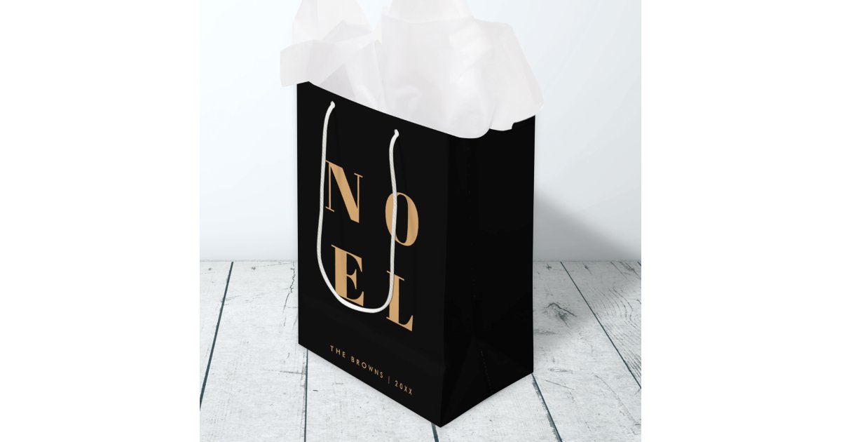 Noel Black and Gold | Trendy Stylish Christmas Medium Gift Bag | Zazzle