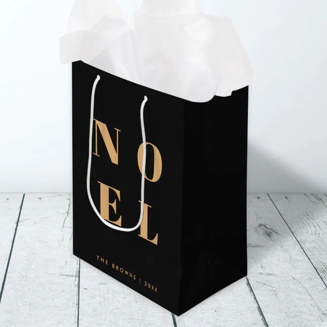 Noel Black and Gold | Trendy Stylish Christmas Medium Gift Bag | Zazzle