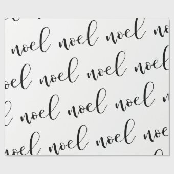 Noel | Black and White Christmas Script Wrapping Paper | Zazzle