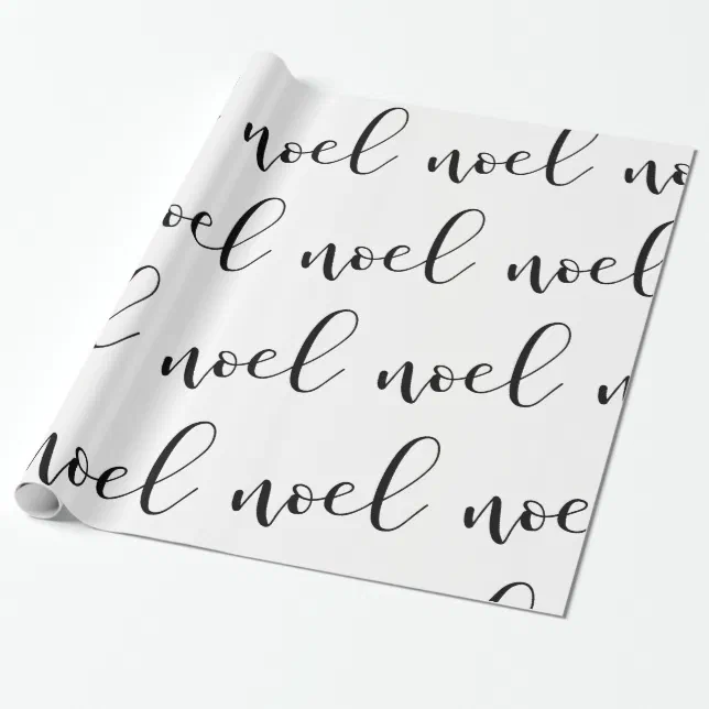 Noel | Black and White Christmas Script Wrapping Paper | Zazzle
